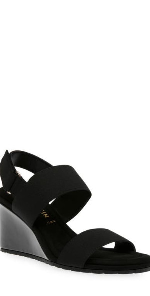Anne Klein - Silvy Wedge Sandal in Black Elastic/Patent at Nordstrom