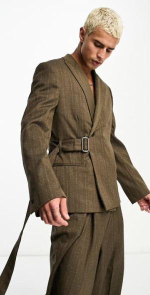 ASOS DESIGN - Belted Slim Fit Suit Jacket in Brown at Nordstrom