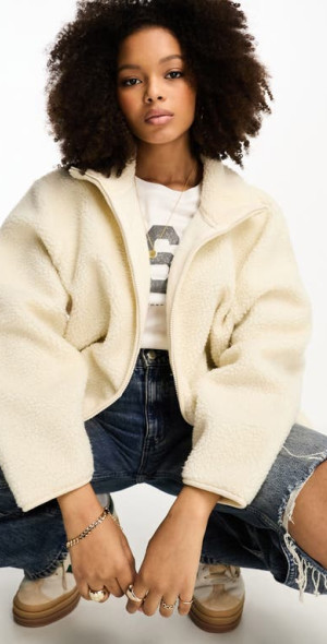 ASOS DESIGN - Fleece Jacket in Cream