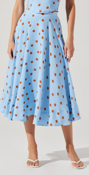 ASTR the Label - Janie Polka Dot Midi Skirt in Blue Rust Polkadot at ...