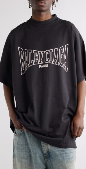 Balenciaga - Oversize Cotton Jersey Logo Graphic T-Shirt in 8190 Washed Black/Black at Nordstrom