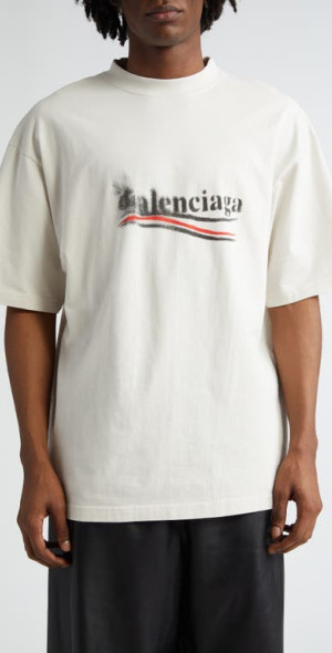 Balenciaga - Political Stencil Logo Graphic T-Shirt in Ecru/Black at ...