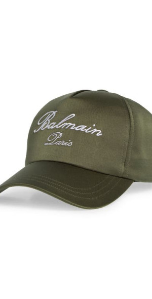 Balmain - Logo Embroidered Satin Baseball Cap in Kaki at Nordstrom