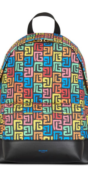 Balmain - PB Labyrinth Monogram Canvas & Leather Backpack in Eah Black ...