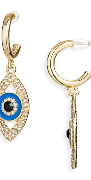 BaubleBar Pave Crystal Enamel Evil Eye Drop Earrings in Gold