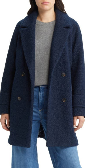 bcbg - Double Breasted Bouclé Coat in Navy