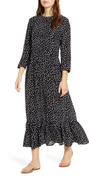 beachlunchlounge - Pia Dot Pattern Long Sleeve Crepe Dress in Spots ...