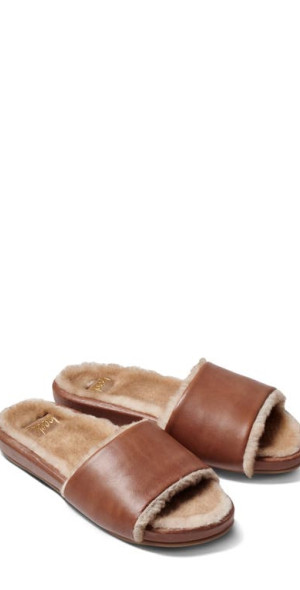 Beek - Gallito Genuine Shearling Slide Sandal in Cognac Leather at ...