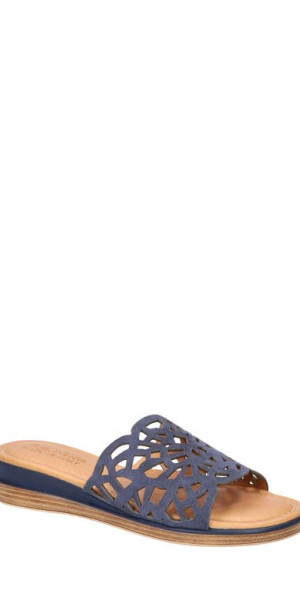 Bella Vita - Cas-Italy Wedge Slide Sandal in Navy Italian Leather