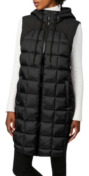 Bernardo - Box Quilt Long Hooded Vest in Black at Nordstrom