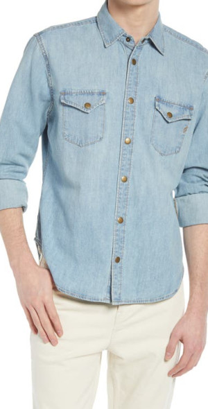 Billy Reid - Distressed Denim Slim Fit Western Shirt in Denim Wash at ...