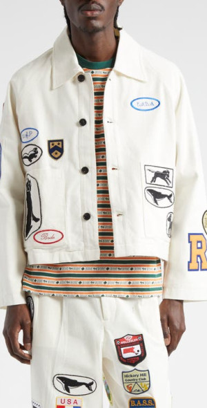 Bode - Cambridge Patch Canvas Jacket in White Multi
