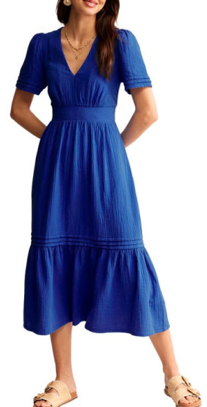 Boden - Eve Double Cloth Midi Dress in Indigo Bunting