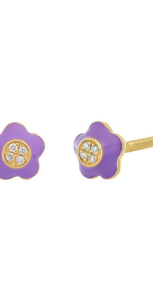 Bony Levy - Kids' Flower Diamond Stud Earrings in 18K Yellow Gold