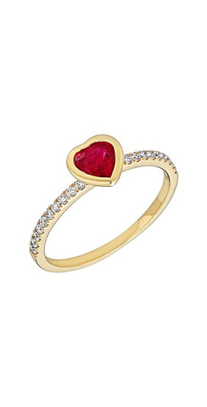 Bony Levy - Ruby Heart & Diamond Ring in 18K Yellow Gold