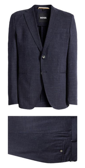 BOSS - Huge Slub Wool & Linen Suit in Dark Blue