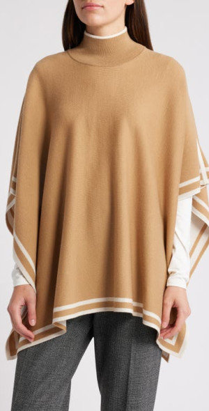 BOSS - Lalena Mock Neck Virgin Wool Poncho in Iconic Camel at Nordstrom