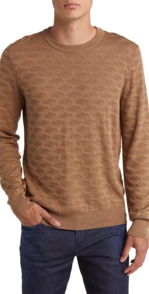 BOSS Camel - Odante Jacquard Silk Sweater in Medium Beige at Nordstrom