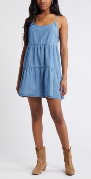BP. - Tiered Cotton Mini Sundress in Light Wash