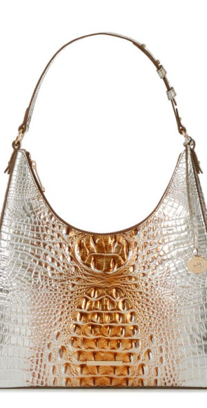 Brahmin - Tabitha Croc Embossed Leather Shoulder Bag in Macchiato at ...