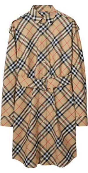burberry - Iconic Check Long Sleeve Cotton Twill Shirtdress in Sand Ip ...