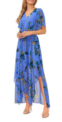 CeCe - Floral Handkerchief Hem Dress in Tropic Night