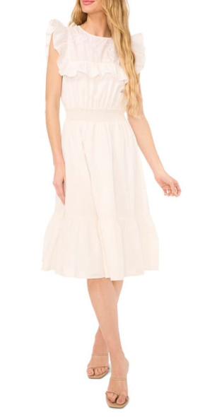 CeCe - Ruffle Yoke Embroidered Midi Dress in New Ivory at Nordstrom ...