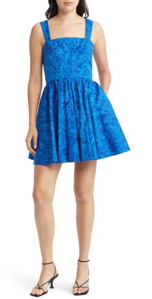 Chelsea28 - Fit & Flare Cotton Minidress in Blue Sway Brushes