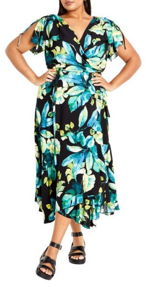 City Chic - Imogen Floral Maxi Wrap Dress in Tropical Oasis