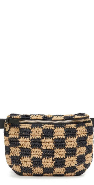 Clare V. - Checkerboard Woven Raffia Belt Bag in Black/Natural Checker ...