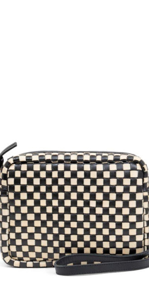Clare V. - Midi Sac Woven Leather Crossbody Bag in Black And Cream ...