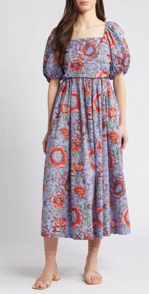 Cleobella - Darlene Floral Organic Cotton Poplin Midi Dress in Manika Print