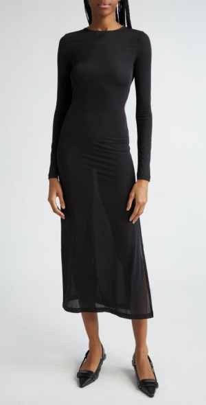 Courrèges - Tube Sheer Second Skin Long Sleeve Maxi Dress in Black