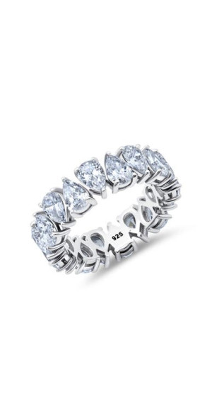 Crislu - Pear Cut Cubic Zirconia Eternity Ring in Silver