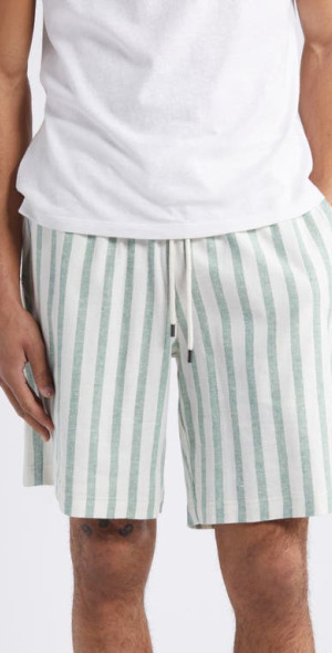 Daniel Buchler - Stripe Linen & Cotton Pajama Shorts in Moss Stripe
