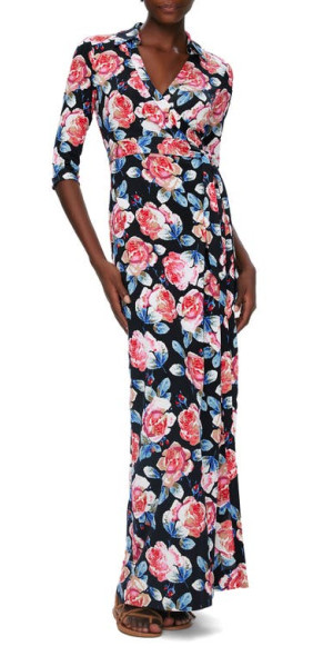 Diane von Furstenberg - Abigail Floral Belted Maxi Silk Wrap Dress in Fortune Rose Med Ftrmd
