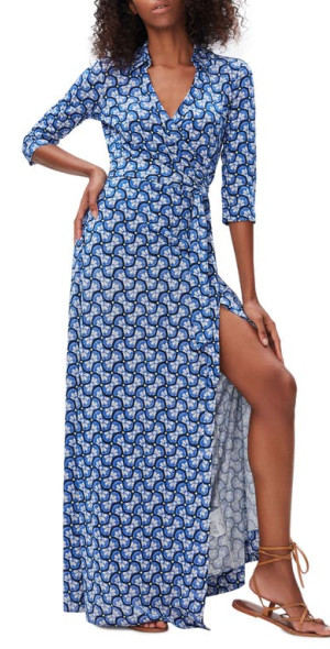 Diane von Furstenberg - Abigail Floral Faux Wrap Silk Dress in Daisy Geo Med at Nordstrom