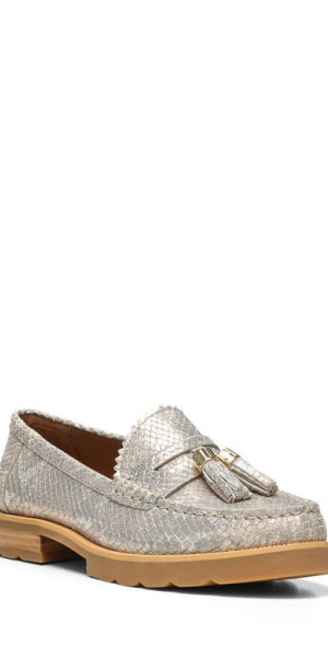 Donald Pliner - Lenny Tassel Snake Embossed Loafer in Pale Gold