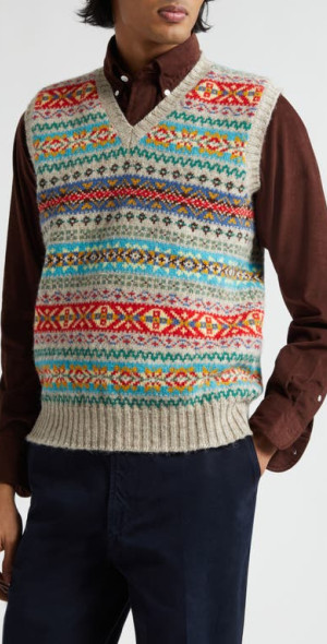Drake's - Fair Isle Wool Sweater Vest in Red Multi