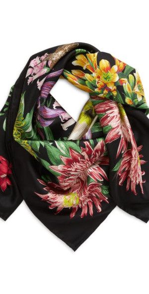 Echo - Blooms of Oceania Silk Square Scarf in Black