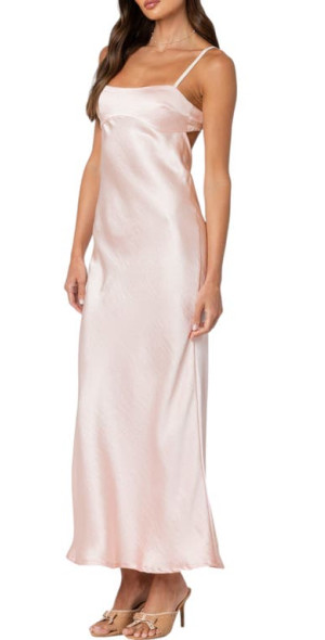 EDIKTED - Vienna Open Back Satin Dress in Light-Pink