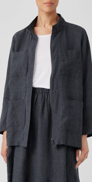Eileen Fisher - Stand Collar Organic Linen Jacket in Graphite at Nordstrom