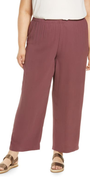 Eileen Fisher - Wide Leg Silk Georgette Ankle Pants in Fig at Nordstrom