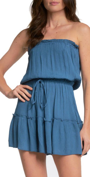 Elan - Ruffle Strapless Cover-Up Dress in Dark Denim