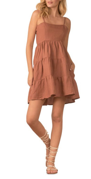Elan - Smocked Tie-Back Linen Blend Cover-Up Sundress in Clay at Nordstrom