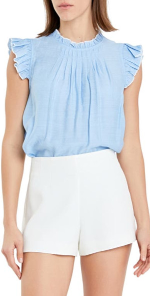 English Factory - Flutter Sleeve Top in Powder Blue