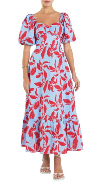 English Factory - Tie Back Maxi Dress in Blue Multi