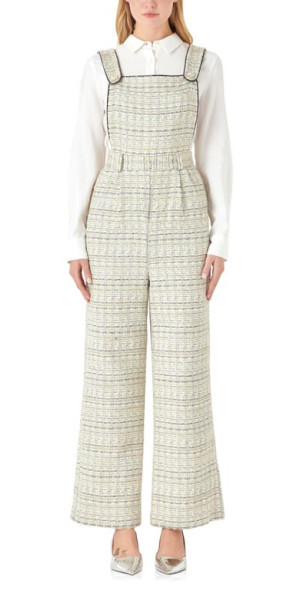 English Factory - Tweed Overalls in Multi Ivory