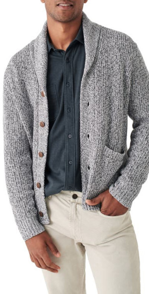 Faherty - Marled Organic Cotton & Cashmere Cardigan in Light Grey Marl