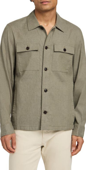 Faherty - Movement Flex Linen & Cotton Button-Up Shirt Jacket in Olive Isle